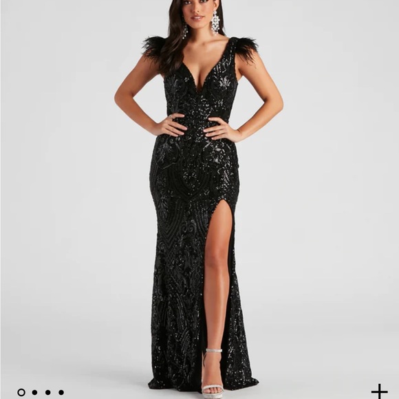 Dresses | Sequin Black Feather Gown | Poshmark